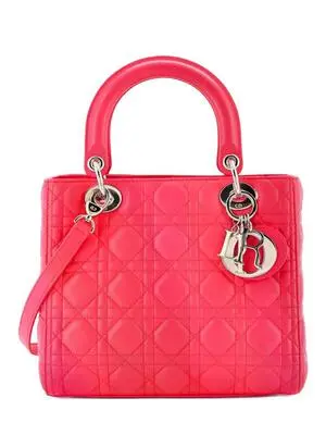 Dior Lady Cannage Quilt Lambskin Medium Satchel - Pink