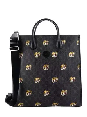 Gucci Interlocking G Printed Gg Coated Canvas Vertical Tote Bag - Black