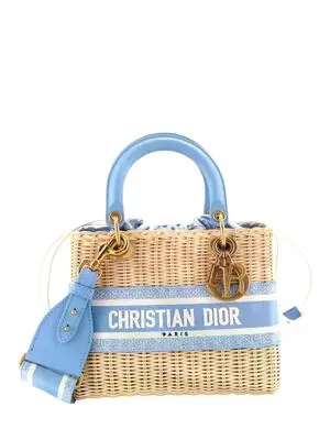 Dior Lady Wicker And Oblique Canvas Medium Tote Bag - Blue