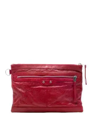 Balenciaga 2016 Lambskin Motocross Classic Clip M Clutch - Red