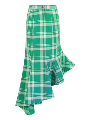 Rosie Assoulin Plaid Asymmetric Skirt - Green
