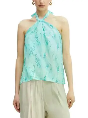 FRACOMINA Halterneck Leaf-print Top - Blue