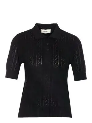 LISA YANG Button Collar Polo Top - Black