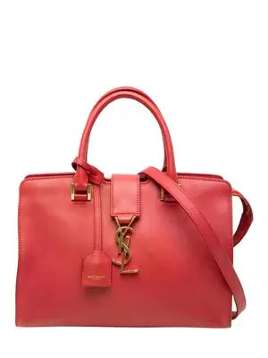 Saint Laurent 2017 Baby Leather Monogram Downtown Cabas Satchel - Red