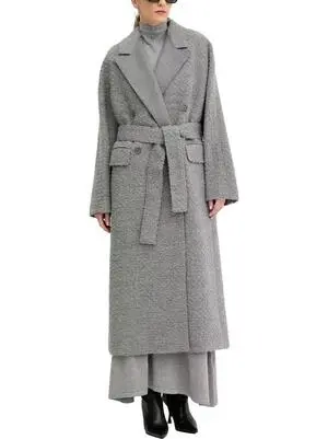 BOSS Bouclé Belted Coat - Grey