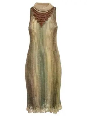 Roberto Cavalli Knitted Embellished Midi Dress - Gold