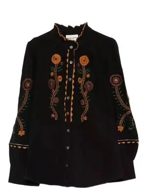 Antik Batik Embroidered Frill-neck Shirt - Black