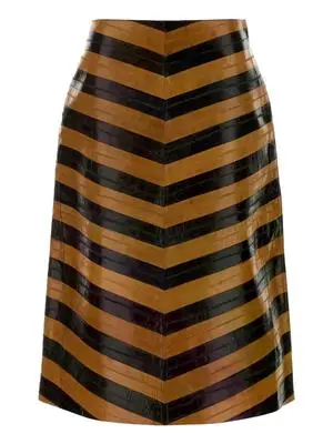 Fendi Two-tone Chevron Leather Skirt - Brown