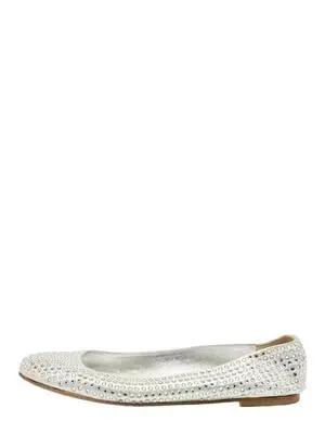 GIUSEPPE ZANOTTI Crystal Embellished Leather Ballet Flats - Silver
