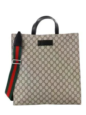 Gucci Convertible Soft Open Gg Coated Canvas Tall Tote Bag - Brown