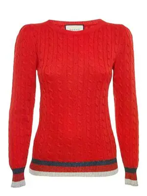 Gucci Cable-knit Lamé-trim Sweater - Red