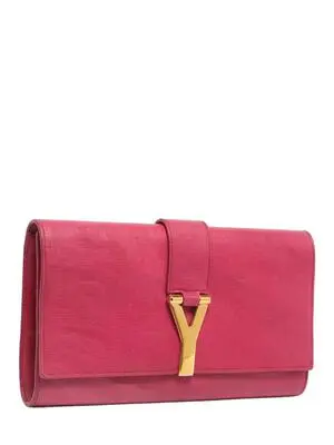 Saint Laurent Y-ligne Leather Clutch - Pink