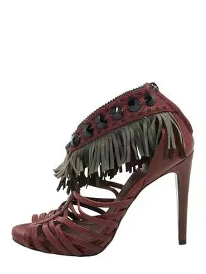 Dior Fringed Studded Leather Sandals - Red