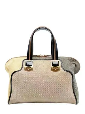 Fendi Canvas Colorblock Chameleon Satchel - Brown