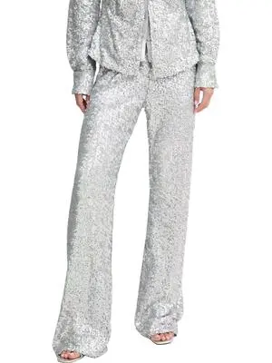 Stine Goya Sequin-embellished Wide-leg Trousers - Silver