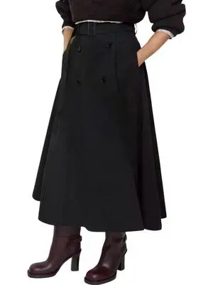 Burberry Belted Gabardine A-line Midi Skirt - Black