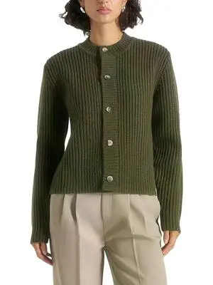 Manière De Voir Alix Crew-neck Ribbed Cardigan - Green
