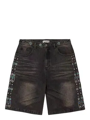 VALE FOREVER Candy Embellished Denim Shorts - Black