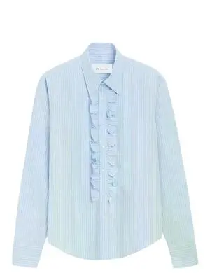 Ami Ruffled-detail Striped Shirt - Blue