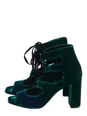 Saint Laurent Loulou Velvet Sandals - Green