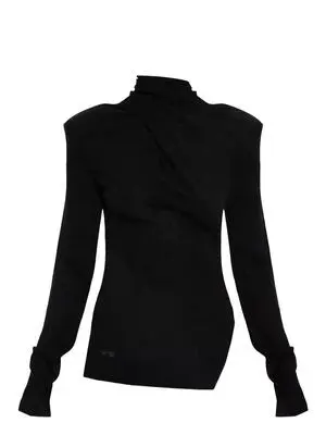 Attico Turtleneck Top With Twist Detail - Black