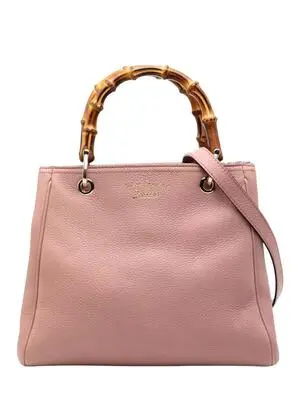 Gucci Small Calfskin Bamboo Shopper Satchel - Pink