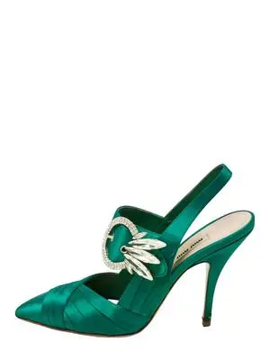Miu Miu Satin Crystal-embellished Slingback Pumps - Green