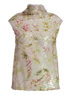 Alberta Ferretti Sequin Floral Tank Top - Neutrals