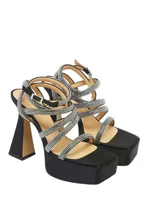 Mach & Mach Sydney Platform Satin Sandals - Black