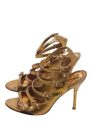 GIANVITO ROSSI Snakeskin Straps Sandals - Gold