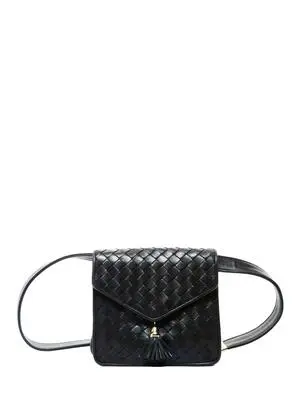Bottega Veneta 1980-1990 Intrecciato Cross Body Bag - Black