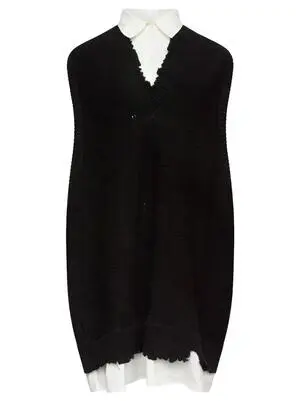MAISON MARGIELA Knitted Mini Dress With Frayed Details - Black