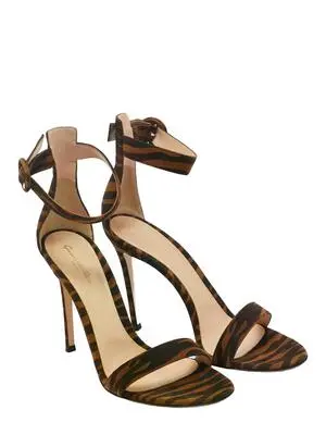 GIANVITO ROSSI Zebra-print Ankle-strap Stiletto Sandals - Brown