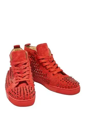 CHRISTIAN LOUBOUTIN Louis Spikes Suede High-top Sneakers - Red