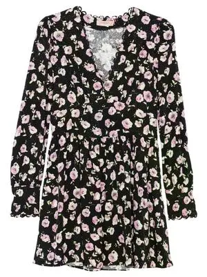 TWINSET Floral-print V-neck Mini Dress - Black