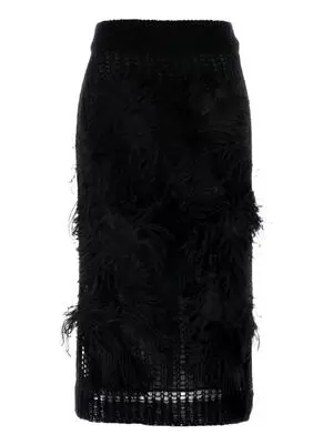 Attico Crochet-knitted Midi Skirt With Feather Trim - Black