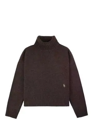 SPORTY & RICH Roll-neck Logo-embroidered Sweater - Brown