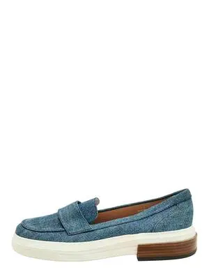 TOD'S Denim Block Heel Loafers - Blue