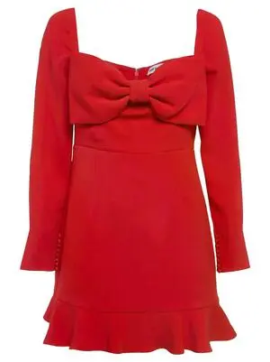 SELF-PORTRAIT Bow-detail Crepe Dress - Red