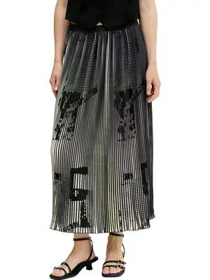 Desigual Pleated Printed Midi Skirt - Black