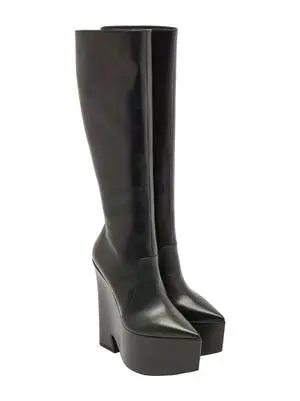 VERSACE Leather Platform Wedge Boots