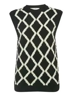 Dior Diamond-pattern Knitted Vest - Black