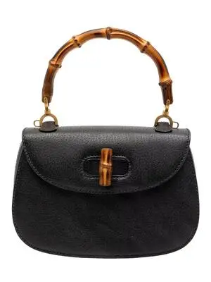 Gucci 20th Century Grained Calfskin Bamboo Night Satchel - Black