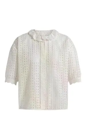 Alberta Ferretti Ruffled Eyelet Blouse - White