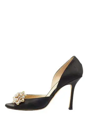 JIMMY CHOO Satin Peep-toe Stiletto Heel Pumps - Black