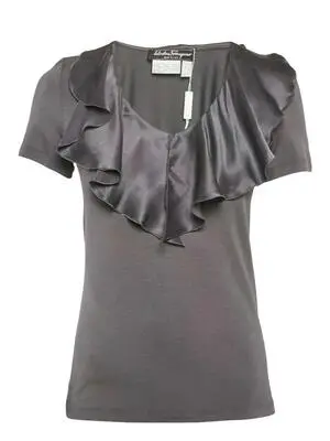 FERRAGAMO Ruffle-neck T-shirt - Grey