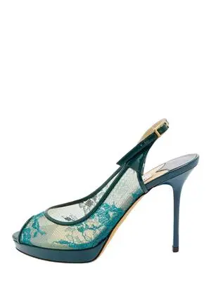 JIMMY CHOO Lace Peep-toe Slingback Sandals - Green