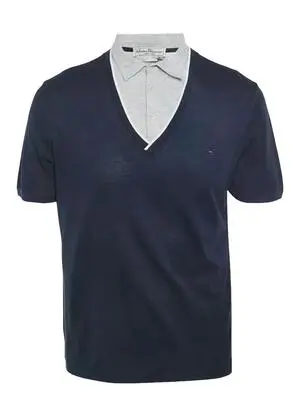 FERRAGAMO V-neck Polo Top - Blue