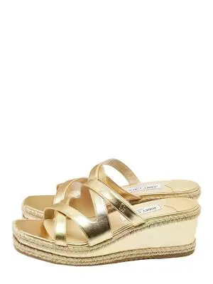 JIMMY CHOO Leather Wedged Sandals - Gold