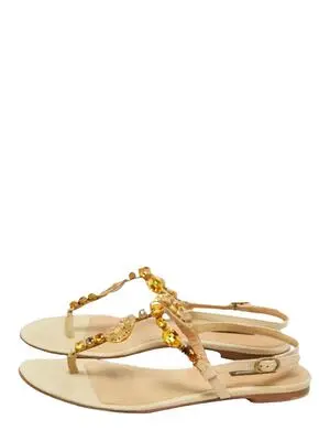 DOLCE & GABBANA Lizard-Embossed Embellished Flat Sandals